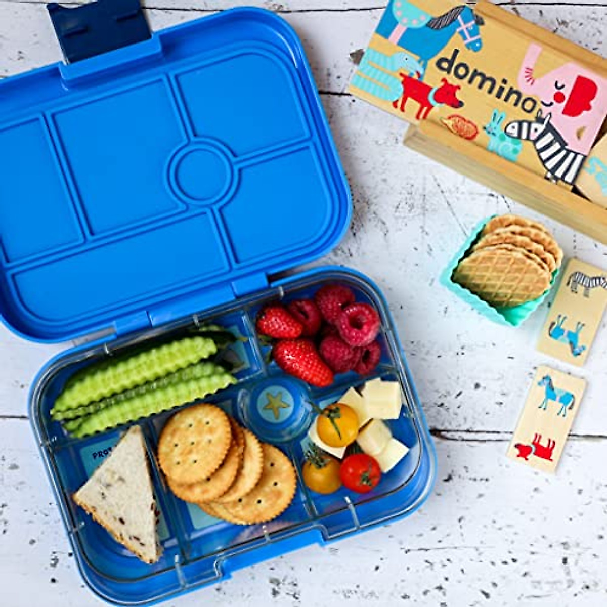 Yumbox Bento Lunch box for Kids (2-7); Leakproof 5-Compartment Design; Fits Standard Lunch Bags; Easy-Open Latch; Healthy Portion Control; Lightweight, Durable & BPA-Free (Surf Blue)