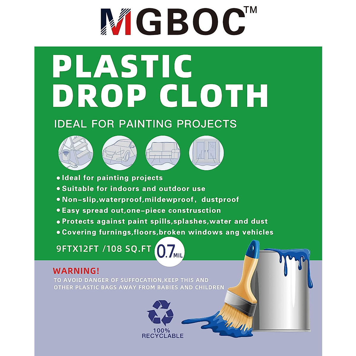 10 Piece Painter Plastic Drop Cloths Sheet,9x12 Feet Waterproof Anti-dust Furniture Cover,Disposable Tarp for Painting for Couch Cover and Furniture Cover,Painters Plastic,dust Cover