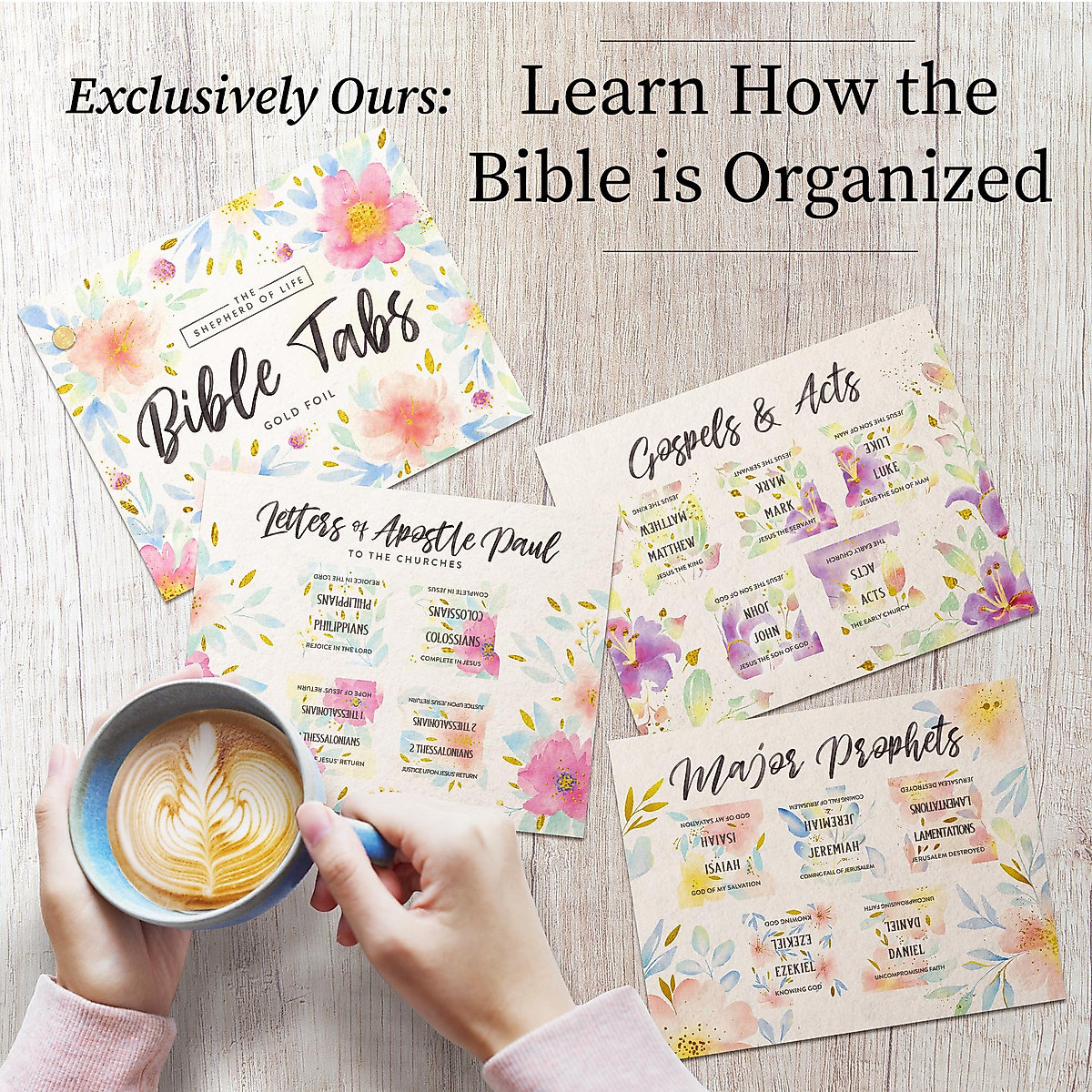 Bible Tabs Gold Floral - Soul Nourishing Book Summaries - 66 Peel-and-Stick SilkTouch Laminated Bible Tabs Large Print | Gold Bible Tabs for Women, Floral Bible Tabs for Study Bible, Bible Book Tabs