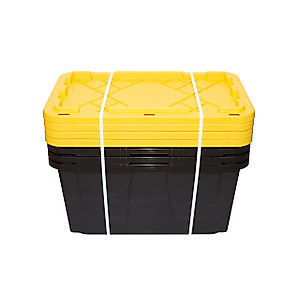 ANF BRANDS (12-Pack) Heavy-Duty 27-Gallon Black and Yellow Storage Bins, Stackable with Secure Lids for Ultimate Organization