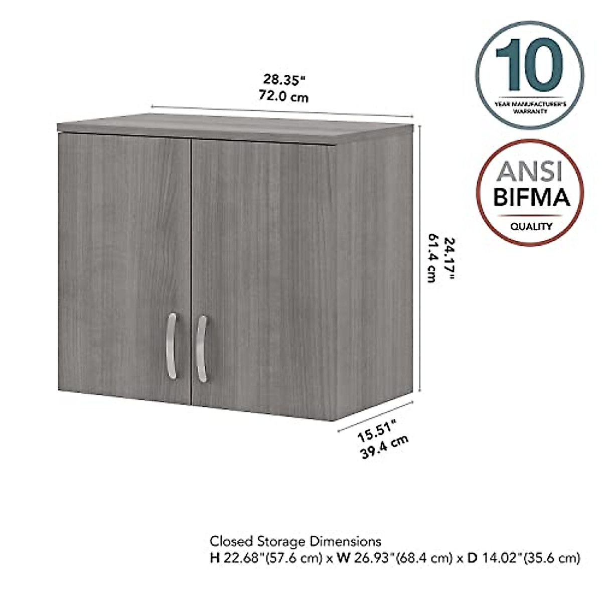 Bush Business Furniture Universal 24-inch Wall Cabinet with Doors and 2 Shelves, Platinum Gray (UNS428PG)