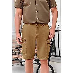 Gafeng Men's Cotton Cargo Shorts Twill Casual Lightweight Outdoor Hiking Relaxed Fit Trousers Khaki