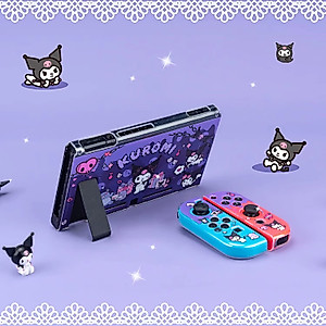 Eamily Cute Kuromi Case Compatible with Nintendo Switch, Dockable Case Cover, Ergonomic Soft TPU Grip Case for Joycon, Sparkle Skin Set