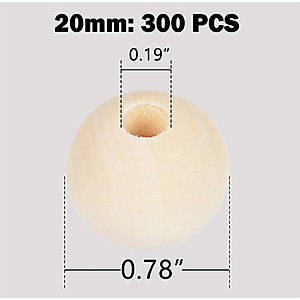 300pcs 20mm Wood Beads Natural Unfinished Round Wooden Loose Beads Wood Spacer Beads for Craft Making Decorations and DIY Crafts