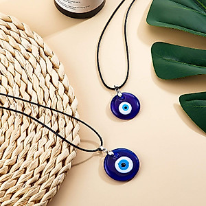 6 Pieces Evil Eye Pendant Necklace Turkish Blue Eye Necklace for Jewelry Glass Gift Eye Leather Rope Chain Necklace for Women Men Accessory (Round Style,1.2 Inch, 1.4 Inch)
