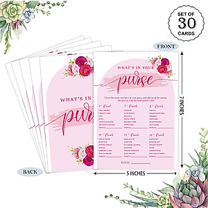 Pink Floral What's In Your Purse Game for 30 Guests with Game Cards, Hot Pink Floral Bridal Shower Game, Modern Bridal Shower Decorations, Wedding Shower or Bachelorette Party Supplies - 01