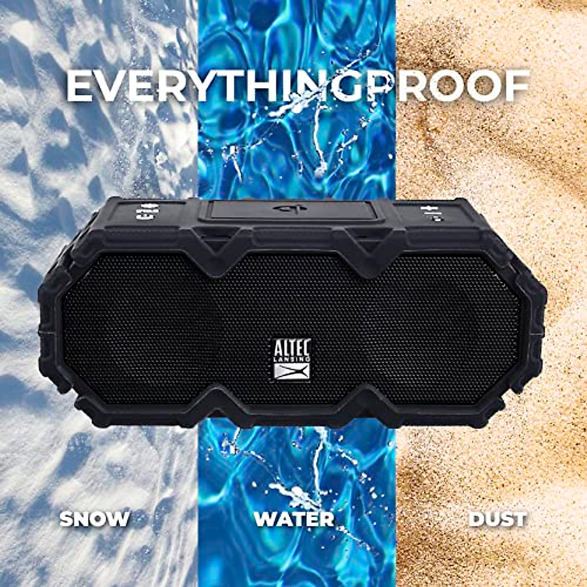 Altec Lansing LifeJacket Jolt - Waterproof Bluetooth Speaker, Durable & Portable Speaker with Qi Wireless Charging and Voice Assistant, Black w/Lights