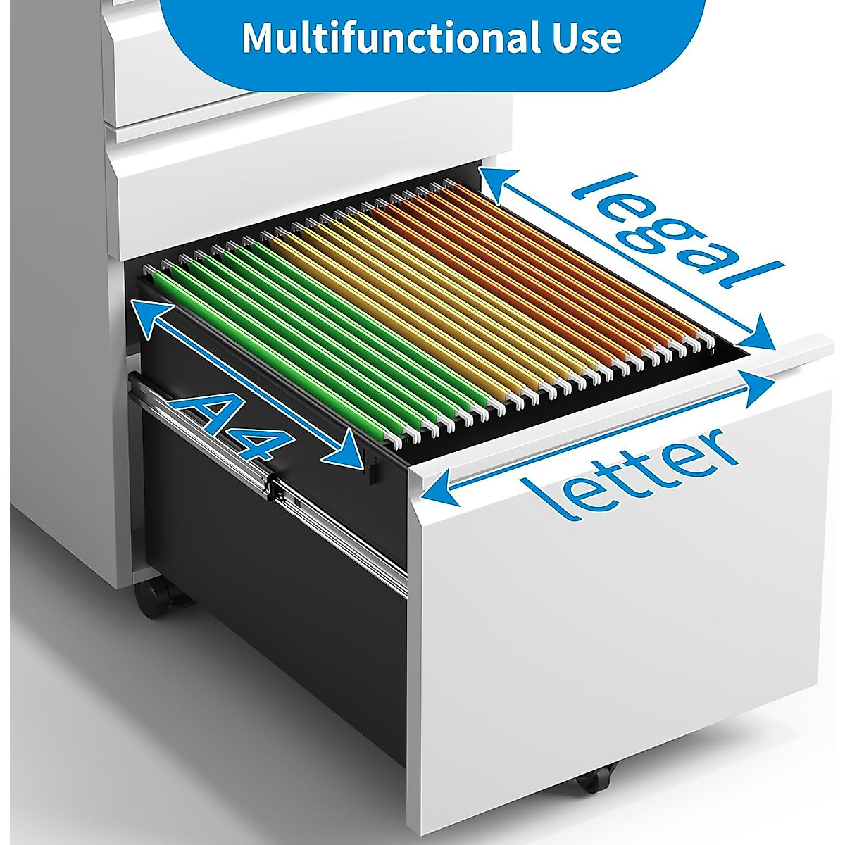 Daokesecr Filing Cabinets for Home Office, 3 Drawer File Cabinet with Lock, Under Desk Home Office Cabinet, Locking File Cabinet for A4/Letter/Legal, Fully Assembled Expect Casters, Matte White