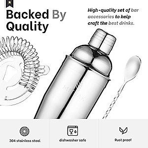 Mitbak Bartender Kit | 20-Piece Bar Accessories Set | Look Like A Pro With 25 OZ Cocktail Shaker Bottle, Strainer, Jigger, Steel Straws, Whiskey Stones & More | Excellent Gift