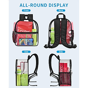 Paxiland Clear Backpack Stadium Approved 12×12×6, Clear Backpack Heavy Duty with Wider Shoulder Straps, Clear Mini Backpack for Concert Sport Events Work Travel School