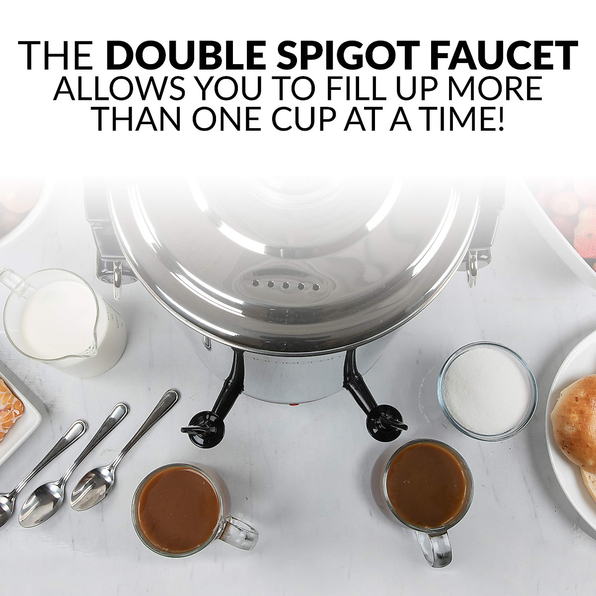 HomeCraft 45-Cup Coffee Urn and Hot Beverage Dispenser with Double Dripless Faucet, Quick-Brewing, Stainless Steel