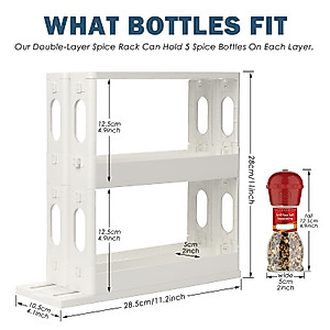 Senhuok Rotating Spice Rack Plastic Seasoning Spice Jar Rack Storage 2 Tier Pull Out Kitchen Cabinet Organiser Slide Salt Bottle Box Holder Shelf Counter Spice Stand Multi-Function Pantry Door Storage