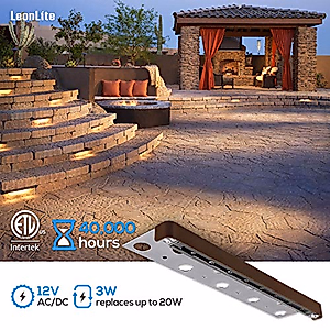 LEONLITE 8-Pack Classic Series 12 Inch LED Retaining Wall Lights, Hardscape Lighting Low Voltage, Voltage Landscape 12V Paver 3W Outdoor Step 2700K Soft White, ETL