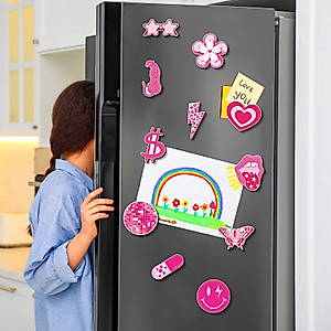 16pcs Pink Preppy Refrigerator Magnets Women Fridge Magnets Cute Magnetic Pink Locker Accessories Preppy Locker Decor Boho Locker Decoration Smiling Face Leopard Decorative Magnets for Girls Kitchen