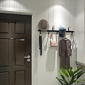 Jakyitvi Detachable Coat Rack Wall Mounted with 9 Hooks, Vertical or Horizontal Coat Hooks, DIY 1/2/3-Section Hat Rack, Metal and Wooden Hooks for Hanging, for Bathroom Entryway Bedroom