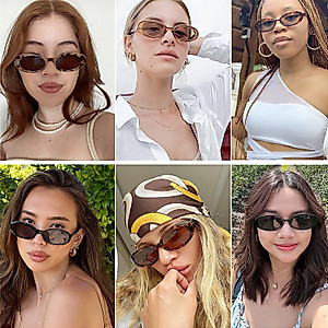 knliwkm 2 Pairs Retro Oval Sunglasses For Women Men Small Face 90s Y2K Glasses Vintage Thin