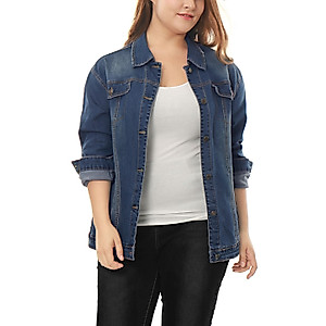 uxcell Women's Plus Size Jean Jacket Stitching Button Front Washed Denim Jacket 3X Blue
