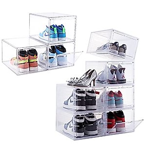 Attelite 6 Pack Large +3 Pack X-Large Drop Front Shoe Box Clear Shoe Storage Box, As Plastic Stackable Shoe Containers for Display Sneakers