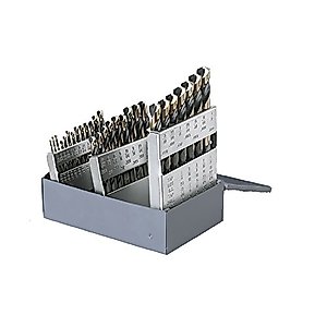 CLELINE C18125 Style 1878 High Speed Steel 135° Heavy-Duty Jobber Length Drill Set, Black and Gold Finish, 1/16" - 1/2" Size, 29 Pieces