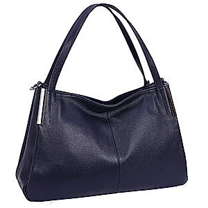 HESHE Genuine Leather Purses and Handbags for Women Shoulder Bags Tote Satchel Hobo Top Handle Designer Ladies Purse(Navy Blue)