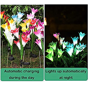 Seasonsky 6 PCS Outdoor Solar Garden Stake Lights, Solar Lily Lights Solar Garden Lights Outdoor Decorative, Flower Garden Stake Backyard Decor Yard Decorations, Pathway, Patio