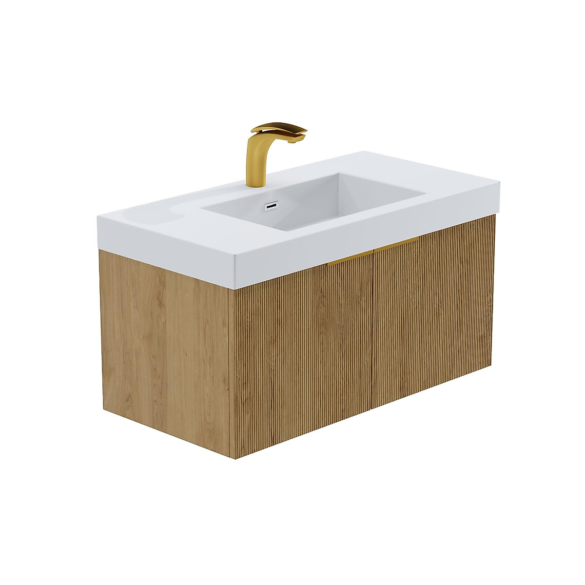 Dowell Series 032 Single Bathroom Vanity Set with Resin Basin, 36", Oak Natural