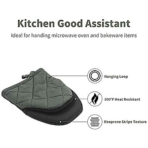 Mini Oven Mitts, 2 Pack Heat Resistant 300 ºF Little Oven Gloves Pot Holder Neoprene Cotton Trivet for Kitchen Cooking - Non-Slip Grip, Hanging Loop, 7 x 6 Inches, Grey (Grey)