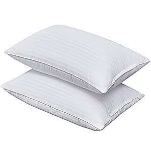 Oubonun Hotel Collection Striped Bed Pillows Standard Size Set of 2, Breathable Cooling Cotton Cover, Fluffy 3D Down Alternative Microfiber Filled for Side Back and Stomach Sleepers, 20"x26"