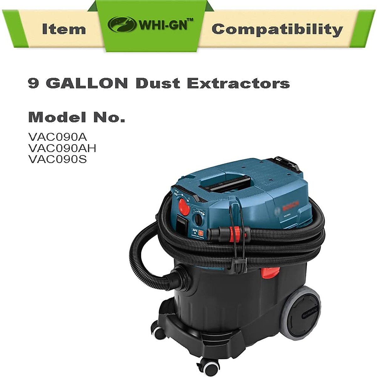 WHI-GN Replacement for BOSCH Bags, VB090F Fleece Filter Bags, compatible with BOSCH 9 Gallon Dust Extractors VAC090 (6 Pack)