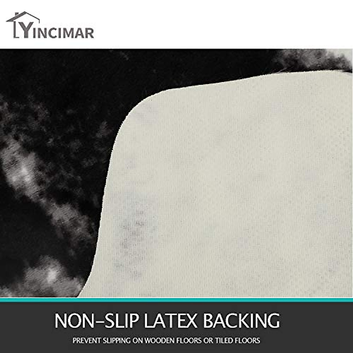 Yincimar Faux Cowhide Rug Extra Large Cow Print Area Rug 5.2ft x 6.6ft Non-Slip Animal Hide Carpet for Bedroom Living Room Western Home Office Decor (Black/Grey/White)