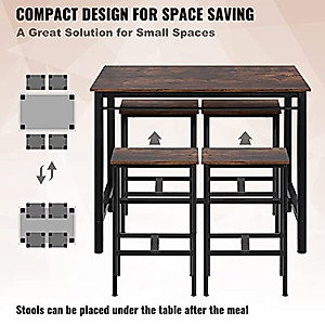VEVOR Bar Table and Chairs Set 47" Pub Table Set with 4 Bar Stools Kitchen Dining Table and Chairs Set for 4 Iron Frame Counter Height Dining Sets for Home, Kitchen, Living Room