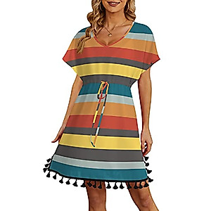 Yincro Women Swimsuit Coverup 2025 Bathing Suit Cover Ups for Swimwear Bikini Beach Dress (Red Yellow Stripe, M)