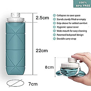 SPECIAL MADE Collapsible Water Bottles Leakproof Valve Reusable BPA Free Silicone Foldable Travel Water Bottle for Gym Camping Hiking Travel Sports Lightweight Durable 20oz Dark Green