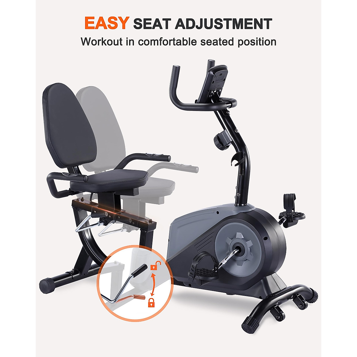 ECHANFIT Recumbent Exercise Bike with Optional Bluetooth Connectivity, 16 Levels Magnetic Resistance and Pulse Rate Monitor for Seniors, Indoor Stationary Bike for Home Use, 350 LB Weight Capacity