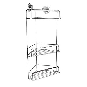 Croydex Stick n Lock Easy to Fit Adhesive Three Tier Corner Basket, Silver