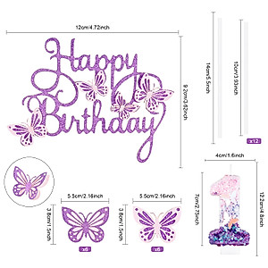 iNINGER Birthday Candles,Number 4 Candle,Butterfly 4th Birthday Decorations for Women/Girl,Cupcake Candle for Party,Purple Handmade Sequin Numeral Candle Wedding Cake Topper Anniversary Party Decor