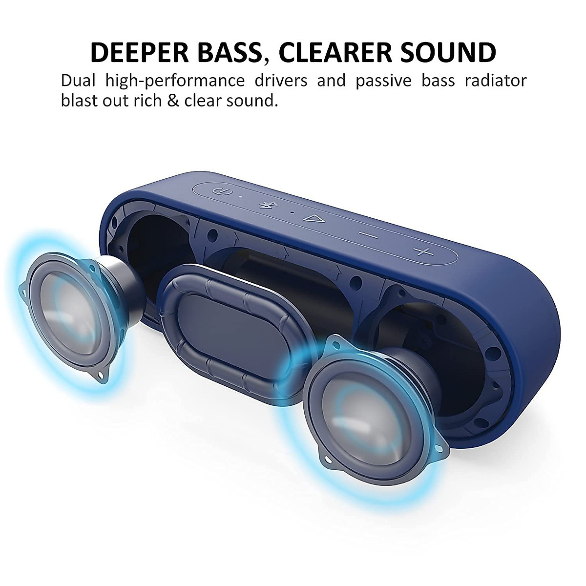 Tribit XSound Go Bluetooth Speaker with 16W Loud Sound & Rich Bass, 24H Playtime, IPX7 Waterproof, Wireless Stereo Pairing, USB-C, Portable Wireless Speaker for Home, Outdoors, Travel (Blue)