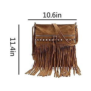 RARITYUS Women Faux Suede Crossbody Shoulder Bag Fringe Weave Tassel Messenger Handbag