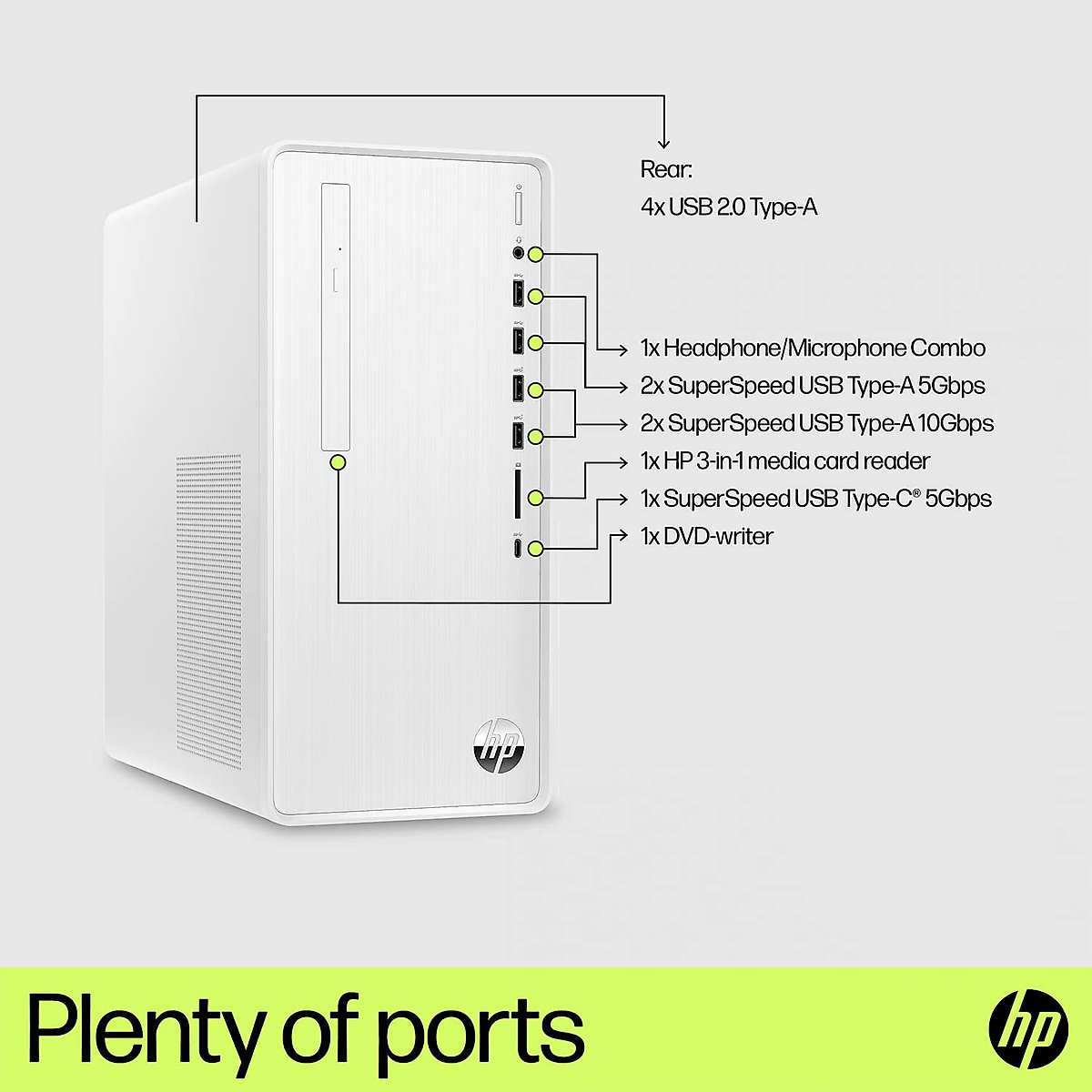 HP Pavilion Desktop, Intel Core i7-12700 Processor, Intel UHD Graphics 770, 64GB RAM, 2TB SSD + 2TB HDD, Wi-Fi 6, SD Card Reader, DVD-RW, HDMI, RJ-45, Wired KB & Mouse, Windows 11 Home, White