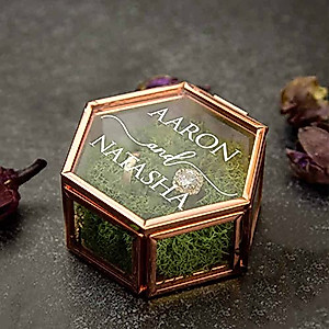 Getname Necklace Custom Hexagon Glass Ring Box with Moss for Wedding Ceremony Birthday Engagement Ring Box for Proposal Bearer Box with Names & Initials Ring Holder Jewelry Ring Boxes Organizer