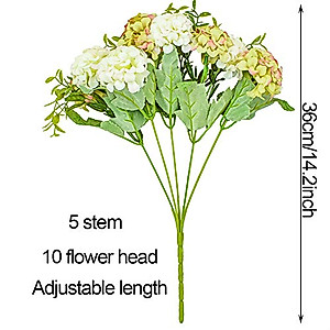 4 Packs Artificial Silk Hydrangea Fake Bridal Bridesmaid Flower Bouquet for Wedding Party Home Decoration, 10 Head, 36cm (Green)