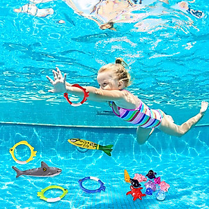 Woplagyreat Summer Pool Diving Swimming Toys for Kids, Fun Swim Games Sinking Set, Underwater Dive Gifts with Storage Bag Include Torpedo Gems Shark Rings Sea Animals for Boys Girls Toddlers 20 Packs