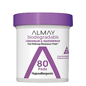 Almay Biodegradable Makeup Remover Pads, Longwear & Waterproof, Hypoallergenic, Fragrance-Free, Dermatologist & Ophthalmologist Tested, 80 Count