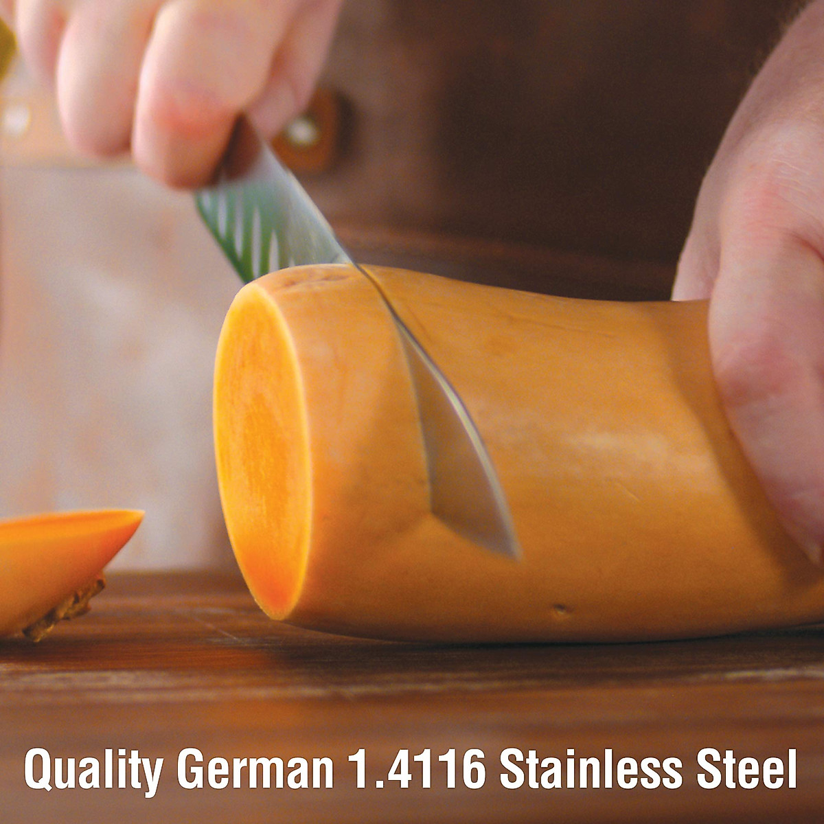 Ontel EverBlade Self Sharpening Professional Chef Knife, Deluxe Edition with Non-Stick Surface, German Steel Kitchen Knife in Knife Block with Convex Edge for Easy Slicing, Versatile & Durable