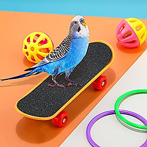 10 Pieces Bird Training Toys Parrot Training Toys Include Bowling Toy Basketball Toy Rings Shopping Cart Skateboard Bell Ball Parrot Intelligence Toys for Parakeet Cockatiel Macaw Parrot, Random Color
