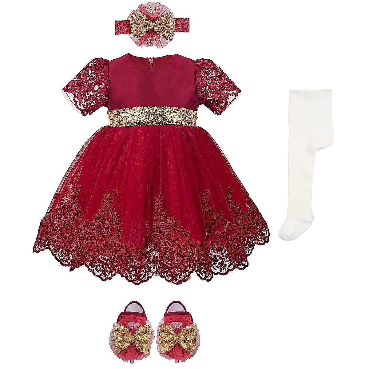 Lilax Baby Girl Newborn Lace Princess Wedding Party Dress Gown 4 Piece Deluxe Set 0-3 Months Red