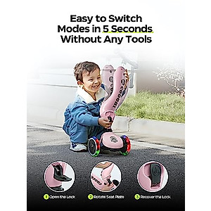 COOGHI Toddler Scooter, 3-in-1 Kids Scooter with Flashing Wheels & Kids Helmet Pads Set for Scooter Skateboarding Skating Biking BMX Skiing