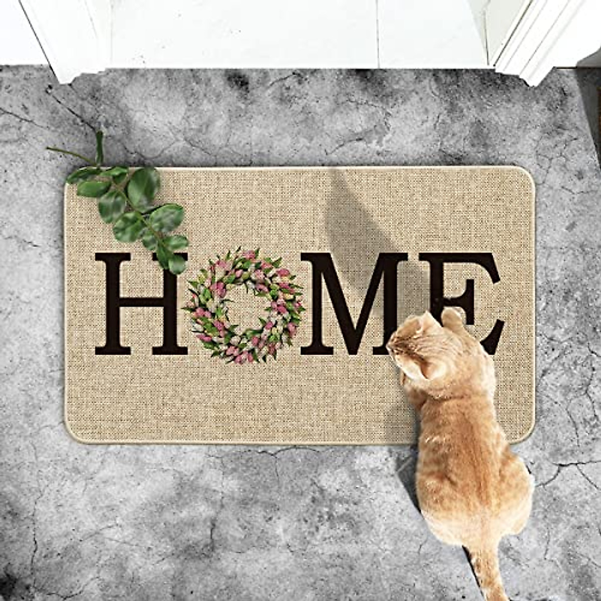 Artoid Mode Home Tulips Lily Wreath Decorative Doormat, Seasonal Spring Holiday Low-Profile Floor Mat Switch Mat for Indoor Outdoor 17 x 29 Inch