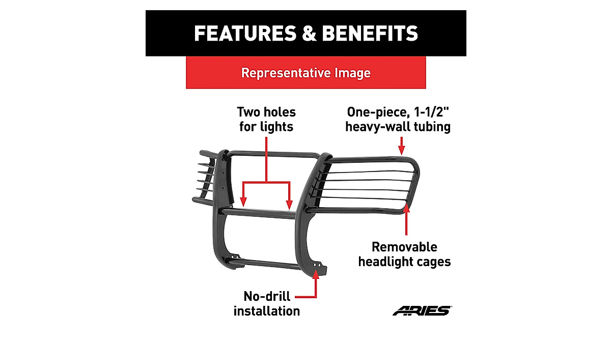 ARIES 1050 Black Steel Grille Guard for Jeep Wrangler | No-Drill Fit