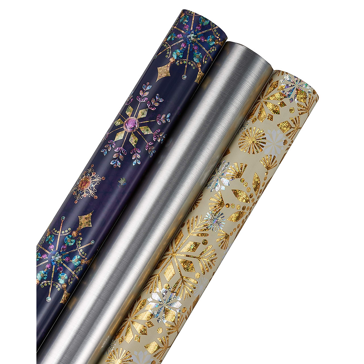 Papyrus Wrapping Paper Rolls for Christmas, Hanukkah, and All Holidays, Snowflakes Print and Metallic Silver (3 Rolls, 62.5 sq. ft.)